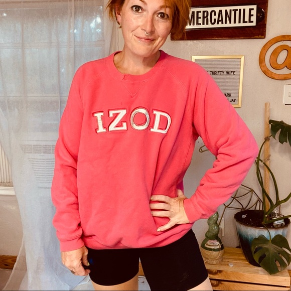 Izod | Tops | Izod Vintage 9s Pink Silver Sparkle Retro Large Logo Size Large | Poshmark